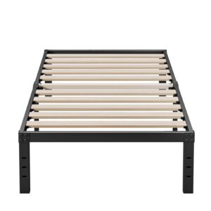 cleaniago twin size metal platform bed frame no box spring needed, wooden slats support, 18 inch high, heavy duty 3500 pounds support for foam mattress,noise free, easy assembly, black