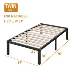 Cleaniago Twin Size Metal Platform Bed Frame No Box Spring Needed, Wooden Slats Support, 18 Inch High, Heavy Duty 3500 Pounds Support for Foam Mattress,Noise Free, Easy Assembly, Black