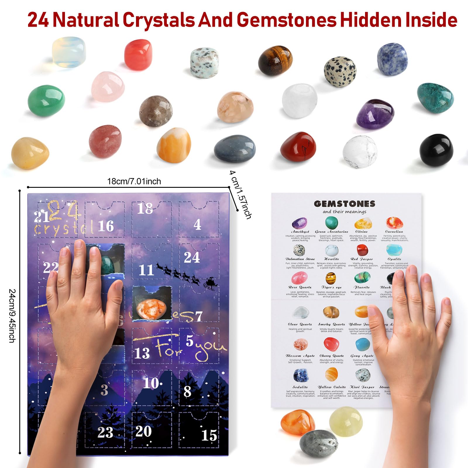 JELMOK Advent Calendar 2024, 24 Days Natural Healing Crystal Gemstones Minerals & Fossils Advent Calendar Crystals Christmas Calendar Enthusiasts Rocks Collection for Xmas Girls Boys Kids Men Women (Purple)