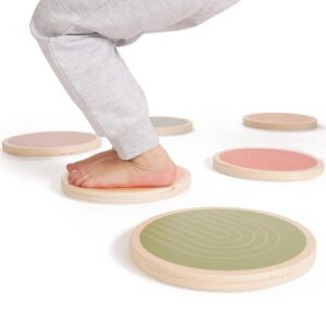 fun wooden stepping stones for kids - perfect toddler indoor activity to improve balance and coordination skills - safe non-slip obstacle course and sensory toy set of 6 for ages 1-3, 3-4