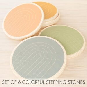 Fun Wooden Stepping Stones for Kids - Perfect Toddler Indoor Activity To Improve Balance And Coordination Skills - Safe Non-Slip Obstacle Course And Sensory Toy Set of 6 for Ages 1-3, 3-4