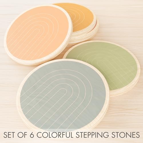 Fun Wooden Stepping Stones for Kids - Perfect Toddler Indoor Activity To Improve Balance And Coordination Skills - Safe Non-Slip Obstacle Course And Sensory Toy Set of 6 for Ages 1-3, 3-4