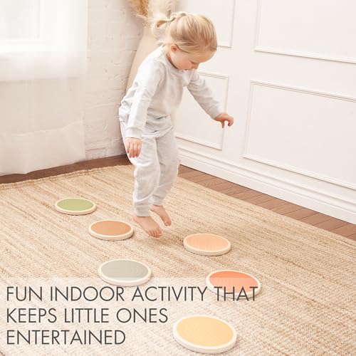 Fun Wooden Stepping Stones for Kids - Perfect Toddler Indoor Activity To Improve Balance And Coordination Skills - Safe Non-Slip Obstacle Course And Sensory Toy Set of 6 for Ages 1-3, 3-4