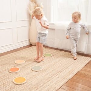 Fun Wooden Stepping Stones for Kids - Perfect Toddler Indoor Activity To Improve Balance And Coordination Skills - Safe Non-Slip Obstacle Course And Sensory Toy Set of 6 for Ages 1-3, 3-4