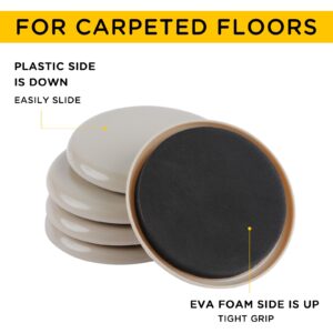 Furniture Sliders for Carpet, new space 8 Pcs 5" Round Sliders for Moving Furniture, Heavy-Duty Furniture Moving Sliders - Reusable Furniture Sliders, Move Your Furniture Quickly, Easily and Safe!