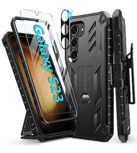 fntcase for samsung galaxy s23 case : with belt-clip holster & kickstand heavy duty rugged shockproof protective phone shell | military grade protection durable cover for galaxy s23 - black