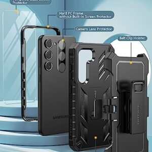 FNTCASE for Samsung Galaxy S23 Case : with Belt-Clip Holster & Kickstand Heavy Duty Rugged Shockproof Protective Phone Shell | Military Grade Protection Durable Cover for Galaxy S23 - Black