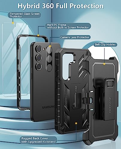 FNTCASE for Samsung Galaxy S23 Case : with Belt-Clip Holster & Kickstand Heavy Duty Rugged Shockproof Protective Phone Shell | Military Grade Protection Durable Cover for Galaxy S23 - Black