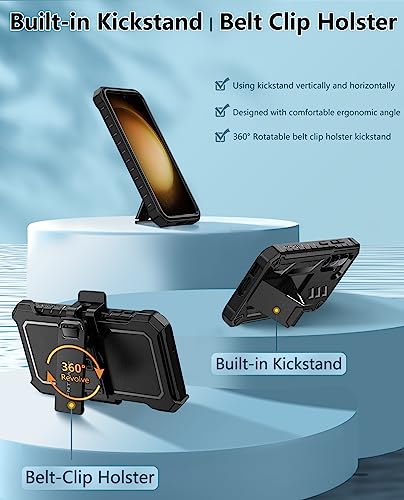 FNTCASE for Samsung Galaxy S23 Case : with Belt-Clip Holster & Kickstand Heavy Duty Rugged Shockproof Protective Phone Shell | Military Grade Protection Durable Cover for Galaxy S23 - Black