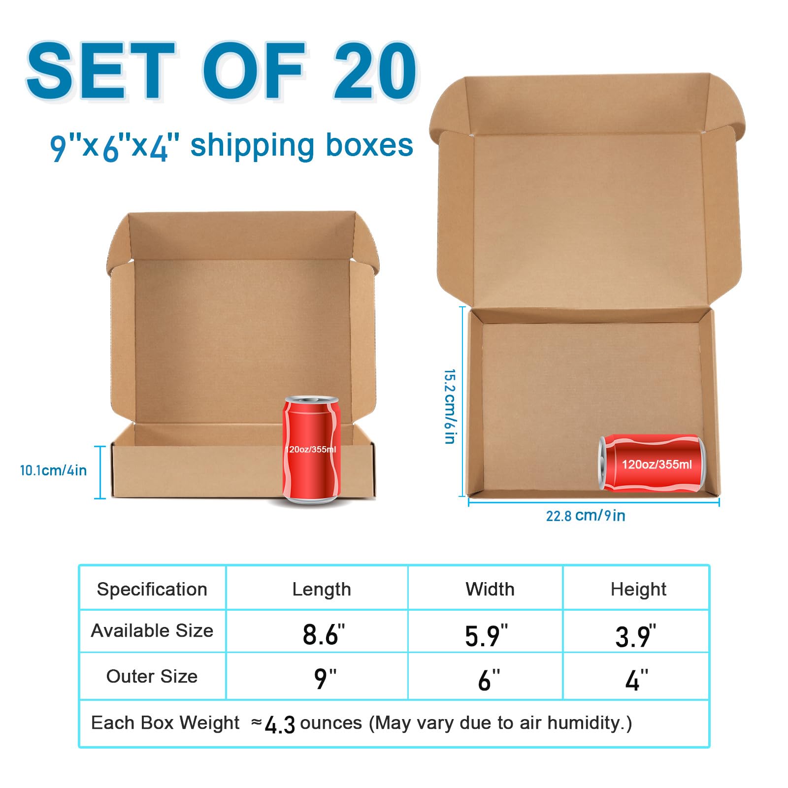 DUZCLI 9x6x4 Shipping Boxes Set of 20, Medium Kraft Corrugated Cardboard Boxes - for Small Business Supplies Packaging, Packing Boxes, Mailer Boxes and Gift Box