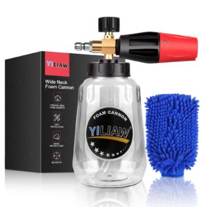 yiliaw snow foam cannon for pressure washer big mouth power washer soap foam cannons with 1/4 inch quick connector adjustable nozzle car wash foam blaster,4000psi,1l