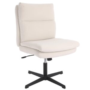 luckwind armless home office desk chair no wheels, modern double padded ergonomic vanity chair, mid-back height adjustable cushioned swivel task chairs, wide seat (creamy white)