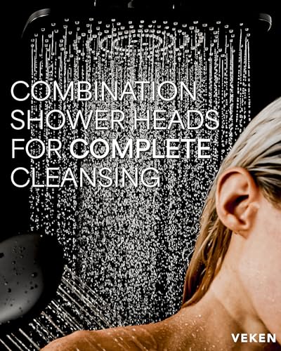 Veken 12 Inch High Pressure Rain Shower Head -Shower Heads with 5 Modes Handheld Spray Combo- Wide RainFall shower with 70" Hose - Adjustable Dual Showerhead with Anti-Clog Nozzles- Matte Black