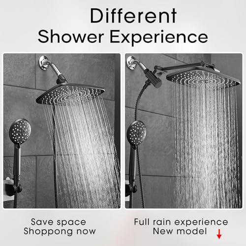 Veken 12 Inch High Pressure Rain Shower Head -Shower Heads with 5 Modes Handheld Spray Combo- Wide RainFall shower with 70" Hose - Adjustable Dual Showerhead with Anti-Clog Nozzles- Matte Black