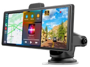 9.3" portable apple carplay screen for car with 4k adas dash cam, wireless apple carplay & android auto, 1080p backup camera, phone mirroring, aux/fm/speaker