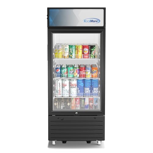 KoolMore KM-MDR-1D-6C 6 Cu. Ft. Commercial One Glass Door Display Upright Beverage Refrigerator Cooler Merchandiser-22.8 in. x 21.4 in. x 52.7 in. [Black]