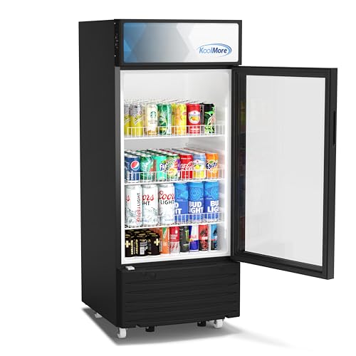 KoolMore KM-MDR-1D-6C 6 Cu. Ft. Commercial One Glass Door Display Upright Beverage Refrigerator Cooler Merchandiser-22.8 in. x 21.4 in. x 52.7 in. [Black]