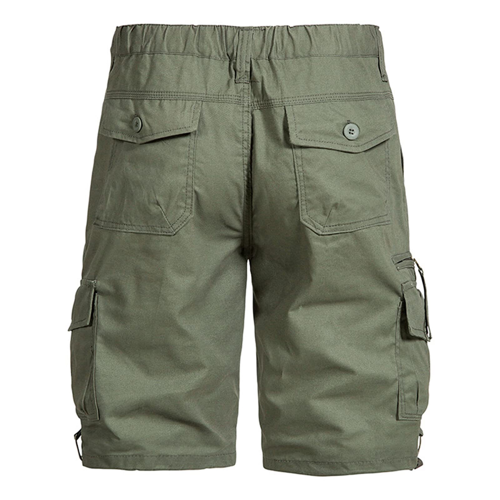 Stretch Shorts for Men Shorts for Men Casual Summer Elastic Waist Cargo Shorts with Pockets Classic Fit Camouflage 5 Inch Inseam Shorts Mens Linen Shorts 7 Inch Inseam Stretch Army Green L