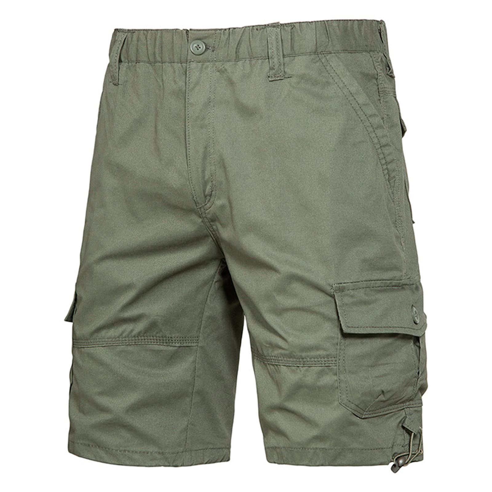 Stretch Shorts for Men Shorts for Men Casual Summer Elastic Waist Cargo Shorts with Pockets Classic Fit Camouflage 5 Inch Inseam Shorts Mens Linen Shorts 7 Inch Inseam Stretch Army Green L