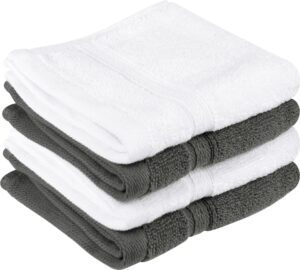 towel and linen mart 100% cotton - wash cloth set - pack of 4, luxurious, highly absorbent and soft feel perfect for daily use (12 x 12 4 pk white & grey)