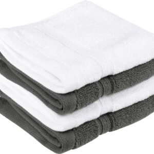 Towel and Linen Mart 100% Cotton - Wash Cloth Set - Pack of 4, Luxurious, Highly Absorbent and Soft Feel Perfect for Daily Use (12 x 12 4 PK White & Grey)