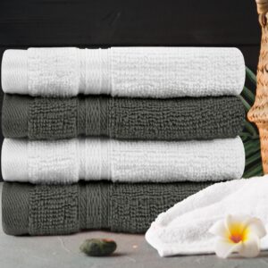 Towel and Linen Mart 100% Cotton - Wash Cloth Set - Pack of 4, Luxurious, Highly Absorbent and Soft Feel Perfect for Daily Use (12 x 12 4 PK White & Grey)