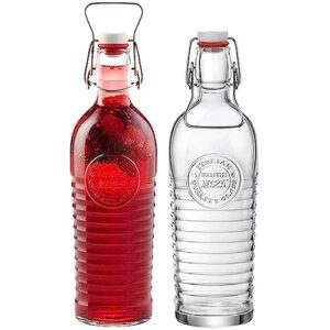 bormioli rocco officina 1825 set or 2 glass bottles 37.25 oz, italian pitchers, airtight seal & metal clamp, easy to carry handle, dishwasher safe & eco-friendly, safe for infused & carbonated drinks.