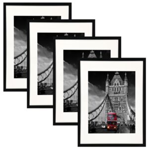 fixwal 12 x 16 black picture frame set of 4, display 9 x 12 picture with mat or 12x16 without mat for wall hanging display