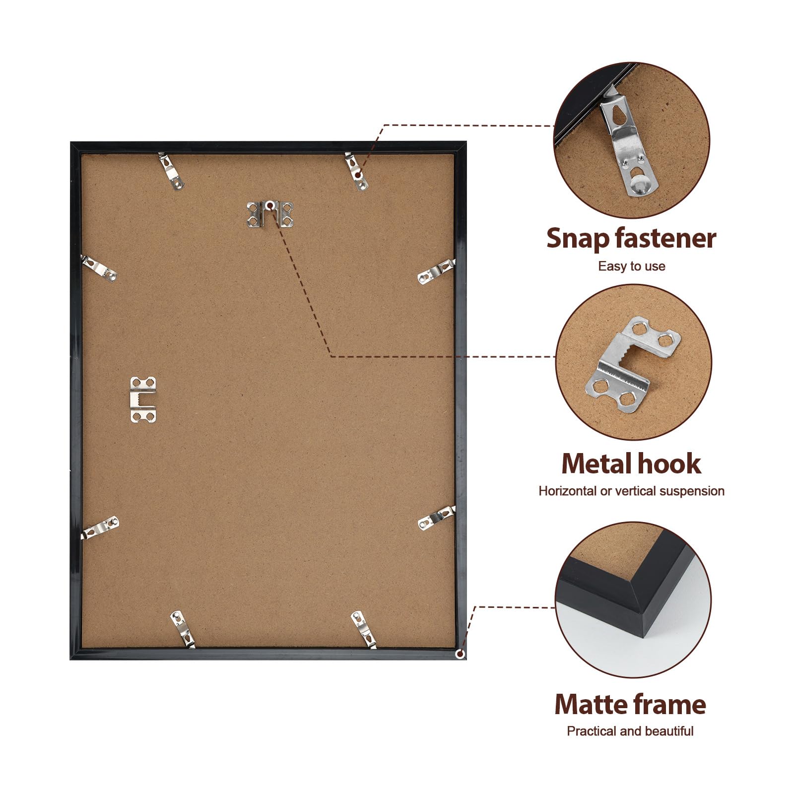 Fixwal 12 x 16 Black Picture Frame Set of 4, Display 9 x 12 Picture with Mat or 12x16 without Mat for Wall Hanging Display