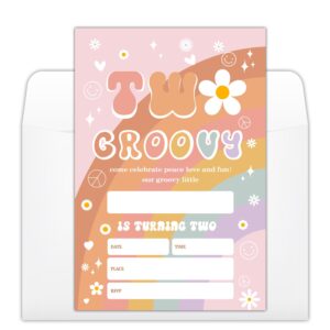 yuexll 2nd birthday party invitations cards with envelopes, rainbow two groovy party invitations, birthday celebration supplies, double-sided fill-in bday invites for boys girls- a29