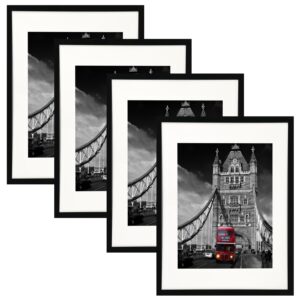 fixwal 11x14 black picture frame set of 4, display 8 x 10 picture with mat or 11 x 14 with out mat for wall hanging display