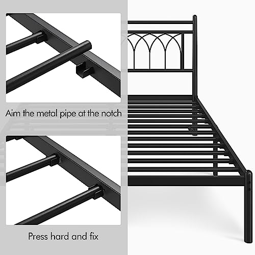 Yaheetech Queen Bed Frame, Metal Platform Bed with Modern Style Petal Accented Headboard, Mattress Foundation with Spacious Underbed Storage, No Box Spring Needed, Easy Assembly, Black Queen Bed