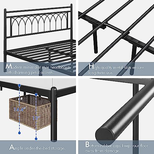 Yaheetech Queen Bed Frame, Metal Platform Bed with Modern Style Petal Accented Headboard, Mattress Foundation with Spacious Underbed Storage, No Box Spring Needed, Easy Assembly, Black Queen Bed