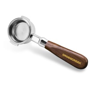 crosscreek 58mm espresso bottomless portafilter with 2 ear | fits la marzocco espresso machine | food grade stainless steel basket and walnut handle | 58mm espresso machine accessories