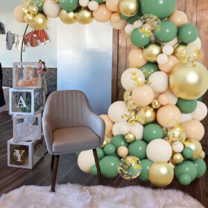 Sage Green Baby Shower Decorations for Boy or Girl - 136pcs Baby Shower Decor, Baby Shower Balloon Boxes with Green Gold Balloon Arch Garland Kit, Safari Jungle Baby Shower, Gender Reveal, Boy Girl