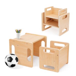 oook montessori weaning table and chair set,kids activity table and chair set with fence for read, play toys, snack time,step stool,1-3 year old kids montessori furniture