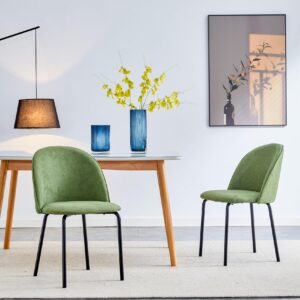 ATSNOW Green Upholstered Armless Dining Chairs Black Metal Legs, Mid Century Modern Accent Side Chairs for Living Room Vanity Set of 2