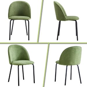 ATSNOW Green Upholstered Armless Dining Chairs Black Metal Legs, Mid Century Modern Accent Side Chairs for Living Room Vanity Set of 2