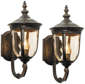 john timberland bellagio rustic vintage outdoor wall light fixtures set of 2 veranda bronze metal upbridge arm 16 1/2" champagne glass for post exterior barn deck house porch yard patio garage