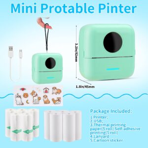 HuiJuKeJi Mini Sticker Printer Pocket Inkless Thermal Printer with 11 Rolls Thermal Paper and Sticker for iOS&Android, Bluetooth Smart Portable Receipt Printer for Photo Journal Notes Memo-Green