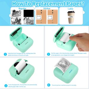 HuiJuKeJi Mini Sticker Printer Pocket Inkless Thermal Printer with 11 Rolls Thermal Paper and Sticker for iOS&Android, Bluetooth Smart Portable Receipt Printer for Photo Journal Notes Memo-Green