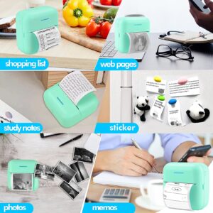 HuiJuKeJi Mini Sticker Printer Pocket Inkless Thermal Printer with 11 Rolls Thermal Paper and Sticker for iOS&Android, Bluetooth Smart Portable Receipt Printer for Photo Journal Notes Memo-Green