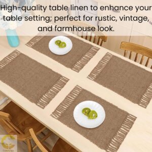 Comfy-co Handcrafted Jute Burlap Placemats Set of 4 - Farmhouse Reversible Placemats for Wedding Parties BBQ's Everyday Holidays - 100% Jute 14x19 inch Rustic Vintage Placemats Natural