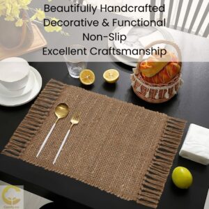 Comfy-co Handcrafted Jute Burlap Placemats Set of 4 - Farmhouse Reversible Placemats for Wedding Parties BBQ's Everyday Holidays - 100% Jute 14x19 inch Rustic Vintage Placemats Natural