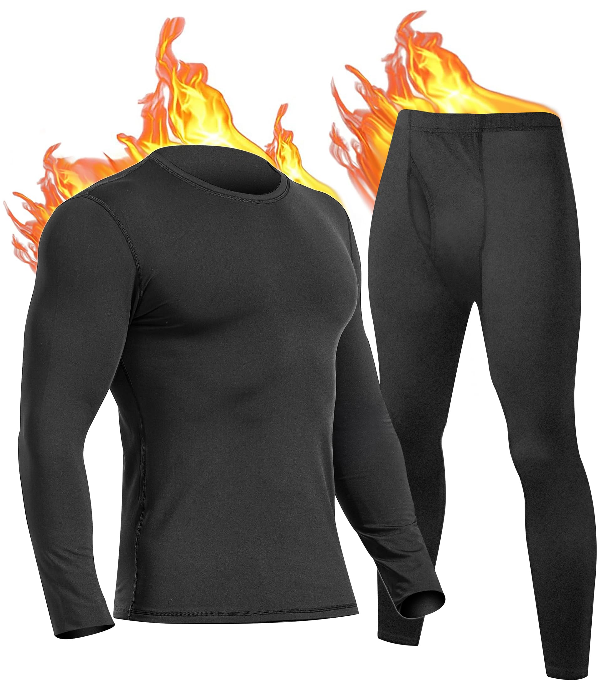 UNIQUEBLLA Long Johns Thermal Underwear Set for Men Thermal Base Layer Cold Weather Bottom Top Black