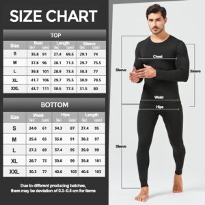 UNIQUEBLLA Long Johns Thermal Underwear Set for Men Thermal Base Layer Cold Weather Bottom Top Black