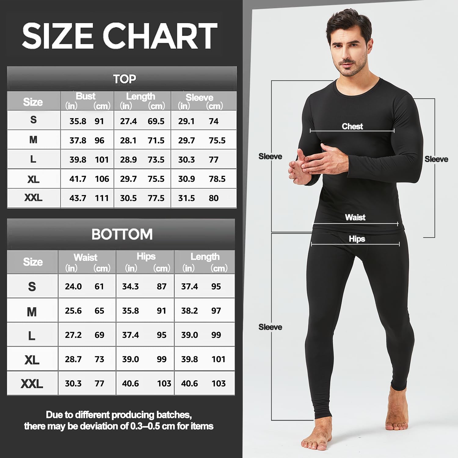 UNIQUEBLLA Long Johns Thermal Underwear Set for Men Thermal Base Layer Cold Weather Bottom Top Black