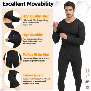 UNIQUEBLLA Long Johns Thermal Underwear Set for Men Thermal Base Layer Cold Weather Bottom Top Black