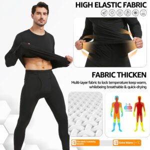 UNIQUEBLLA Long Johns Thermal Underwear Set for Men Thermal Base Layer Cold Weather Bottom Top Black