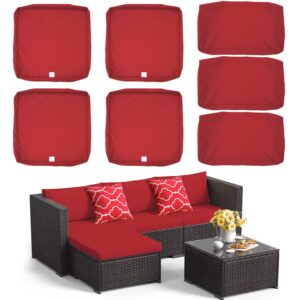 clawscover 7pack outdoor seat and back cushions replacement covers fit for 3/5 pieces 4-seater wicker rattan patio furniture conversation set sectional couch,red-small (include cover only)